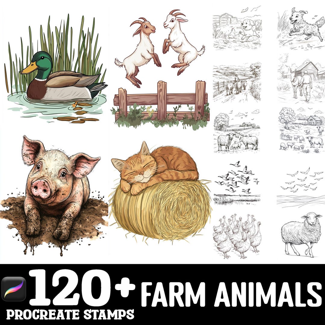120+ Farm Animals Procreate Stamps | Procreate Brushes | Instant ...