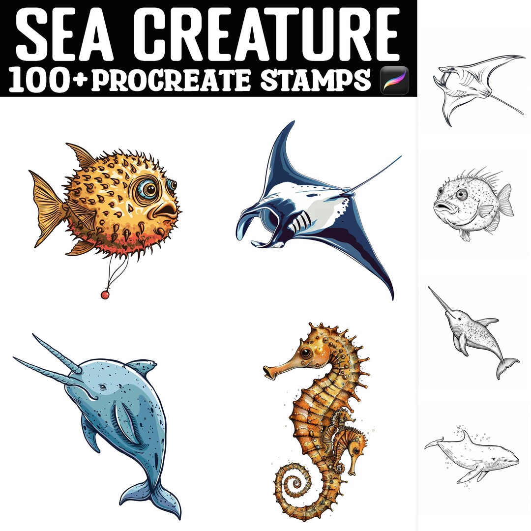 100+ Sea Creatures Procreate Stamps | Procreate Brushes | Instant ...