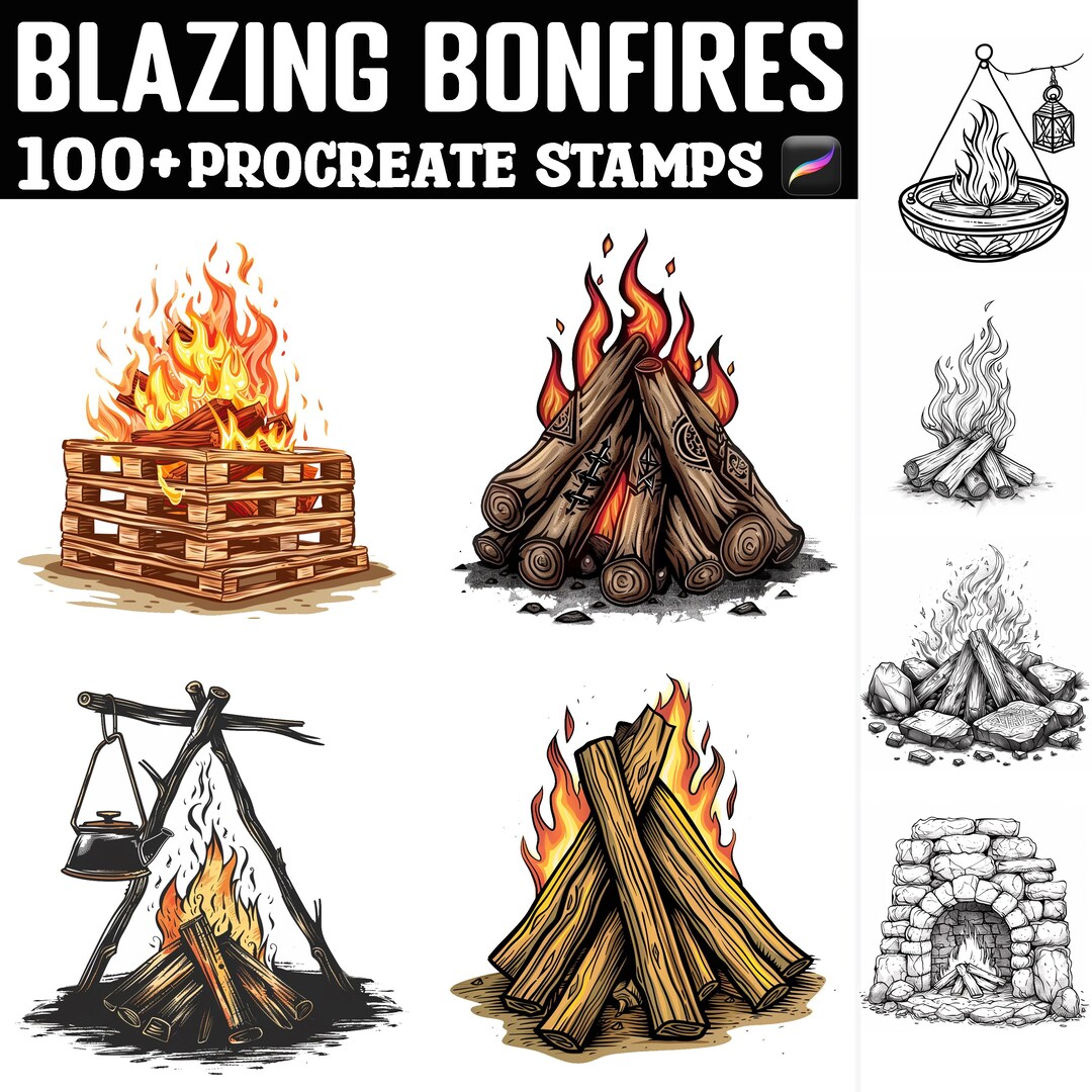 100+ Blazing Bonfires Procreate Stamps | Procreate Brushes | Instant ...
