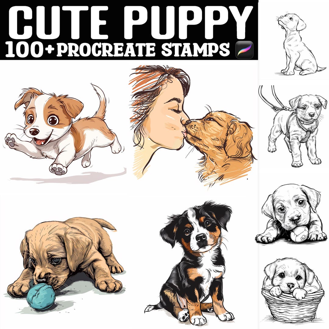 100+ Cute Puppy Procreate Stamps | Procreate Brushes | Instant Digital ...