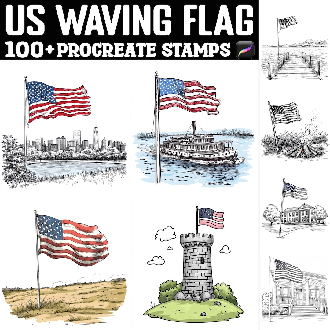 100+ US Waving Flag Procreate Stamps | Procreate Brushes | Instant ...