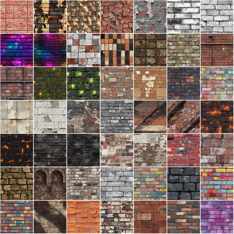 Brick Wall Texture Procreate Brushes: 100+ Seamless Patterns (instant ...
