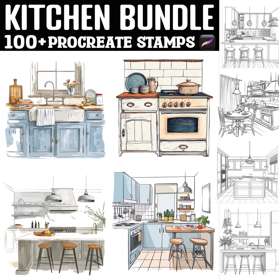 100+ Kitchen Procreate Stamps | Procreate Brushes | Instant Digital ...