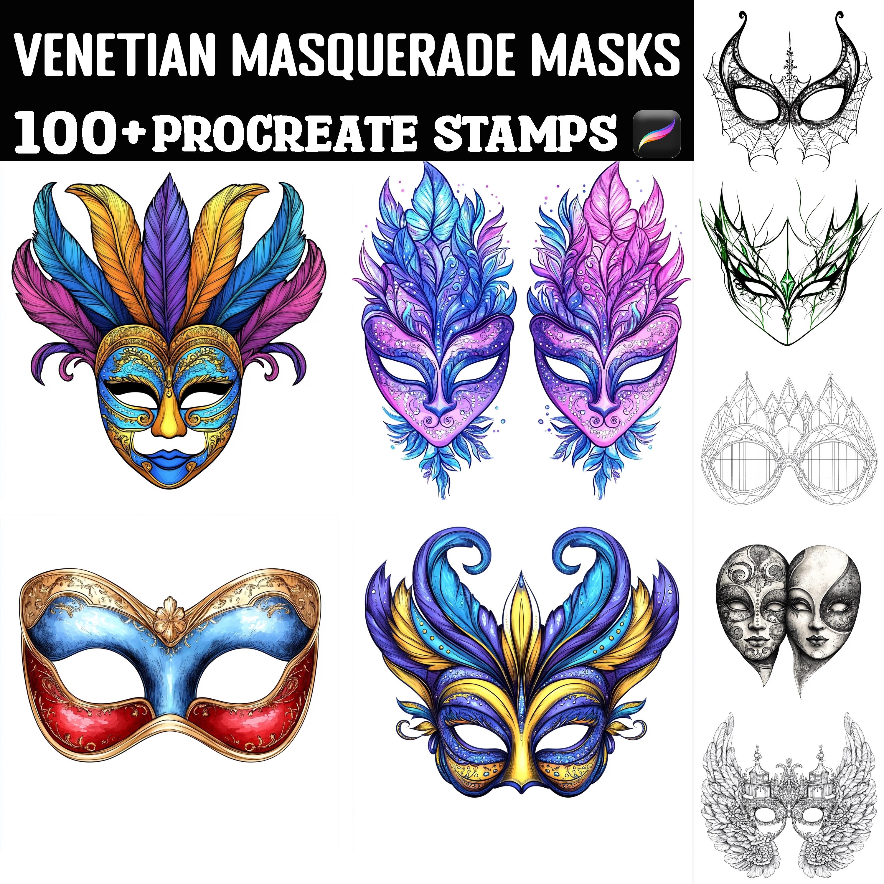 100+ Venetian Masquerade Masks Procreate Stamps | Procreate Brushes ...