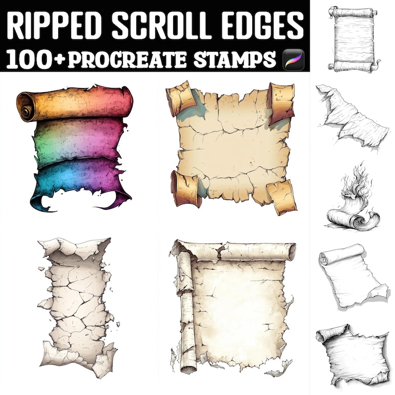 100+ Ripped Scroll Edges Procreate Stamps | Procreate Brushes | Instant ...