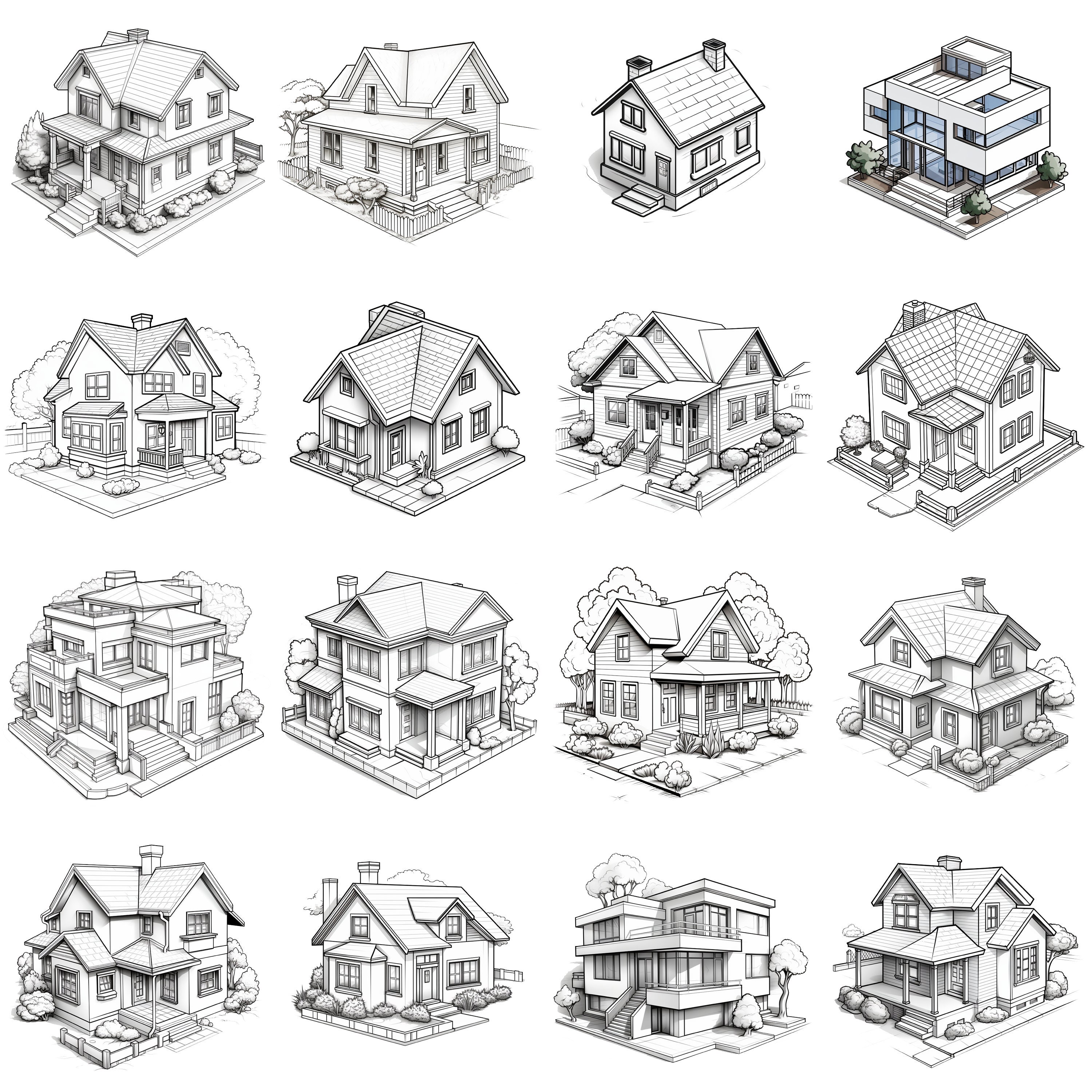 100+ Procreate Isometric House Stamps | House Guides | Instant Digital ...