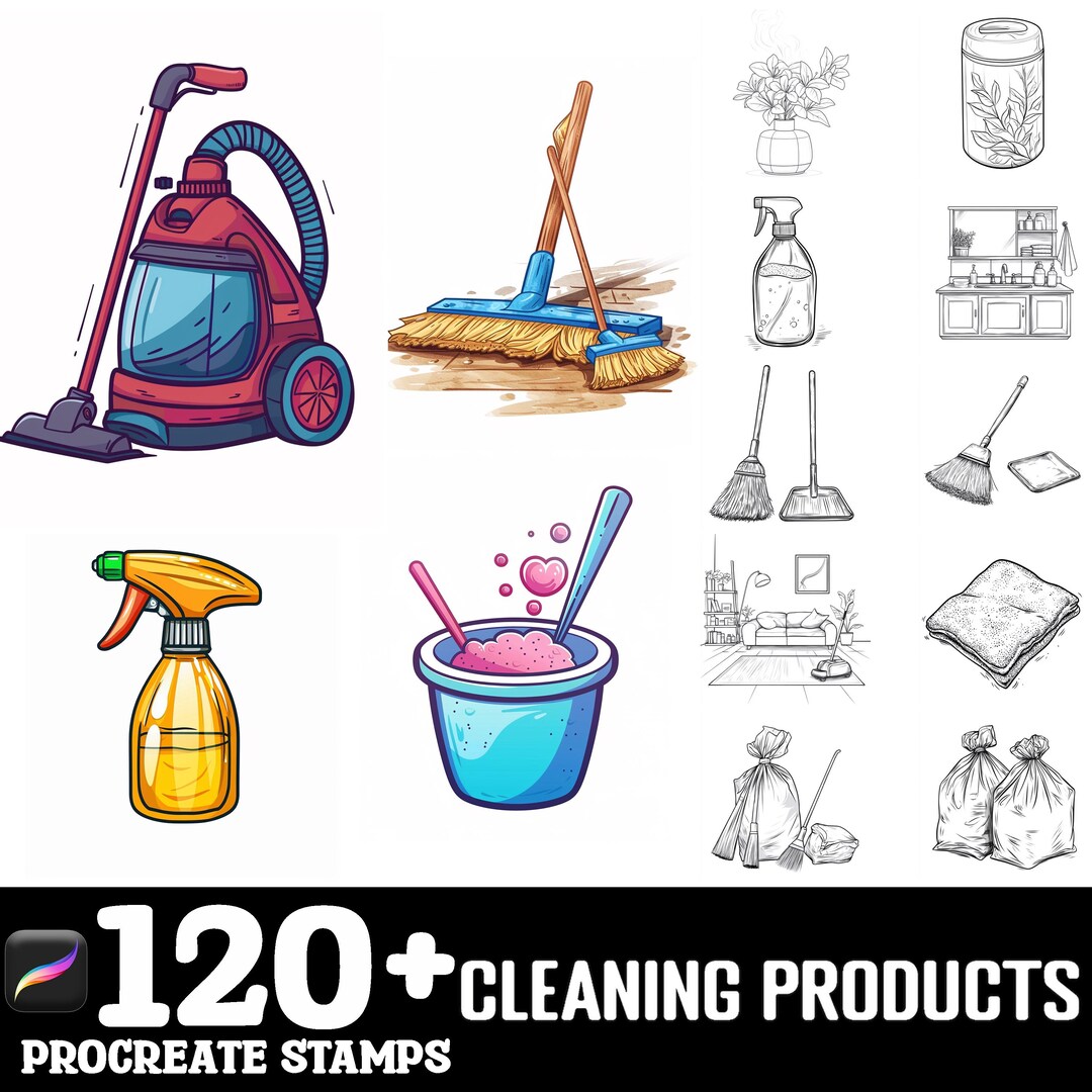 120+ Cleaning Products Procreate Stamps | Procreate Brushes | Instant ...