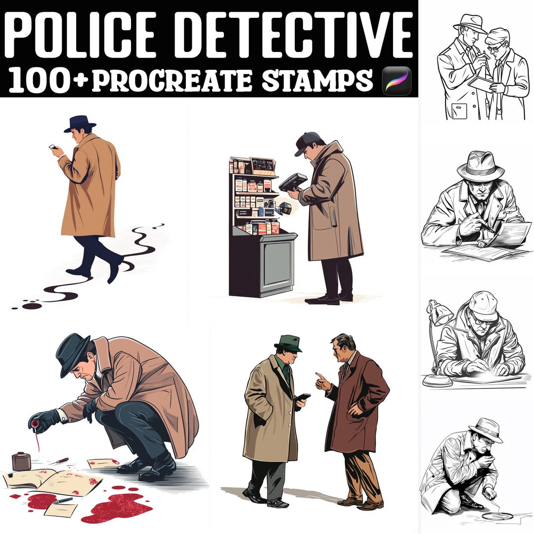 100 Police Detective Stamps Procreate Brushes Instant Digital Download ...
