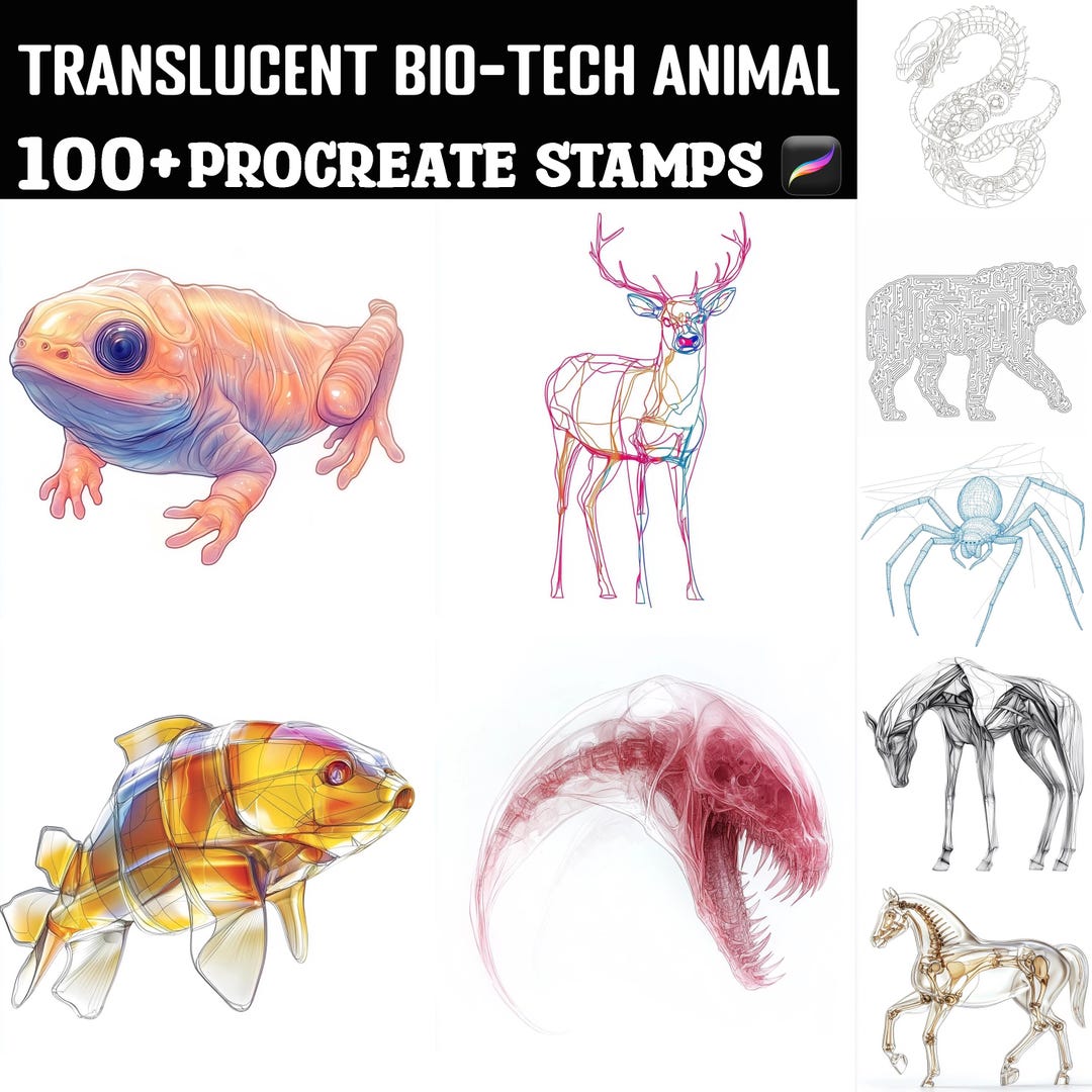 100+ Translucent Bio-tech Animal Procreate Stamps | Procreate Brushes ...