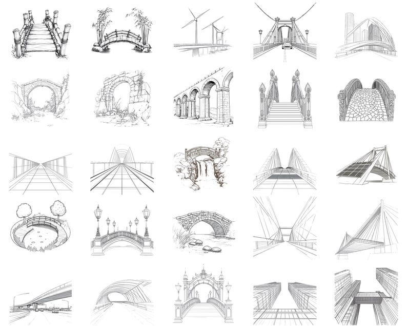 100+ Bridge Architecture Procreate Stamps | Procreate Brushes | Instant ...
