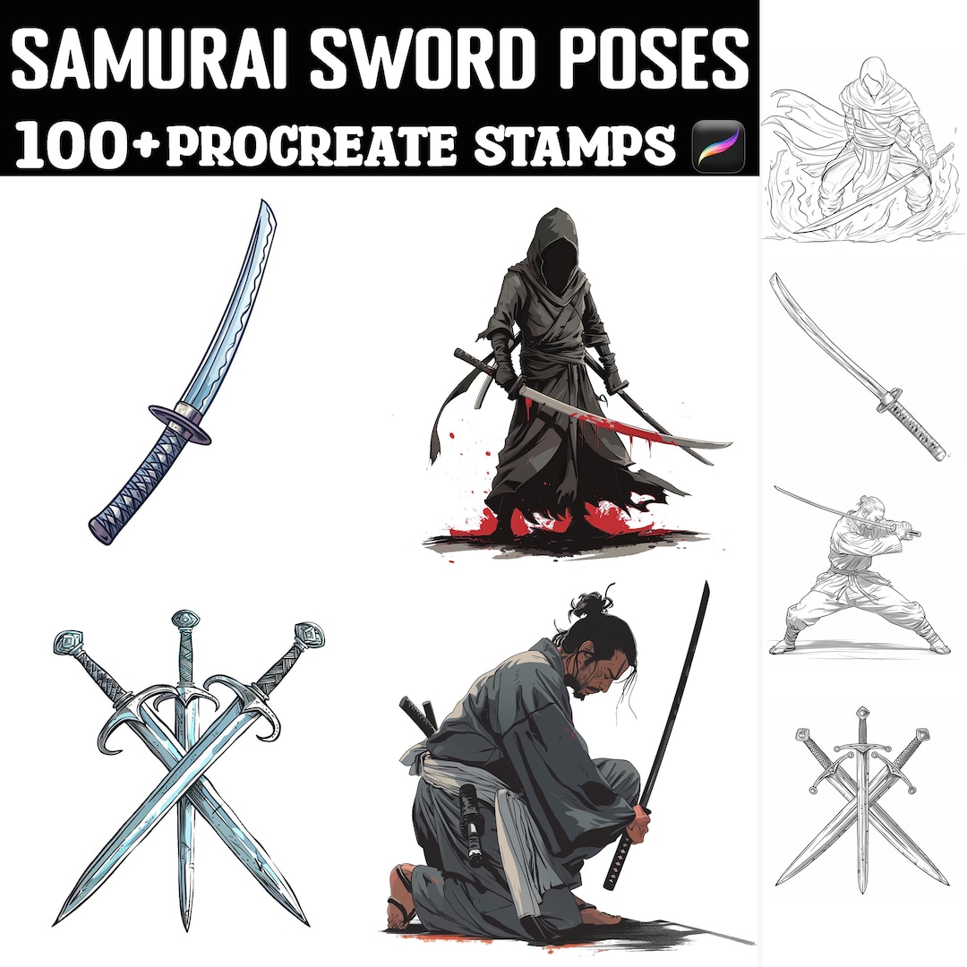 100+ Samurai Sword Poses Procreate Stamps | Procreate Brushes | Instant ...