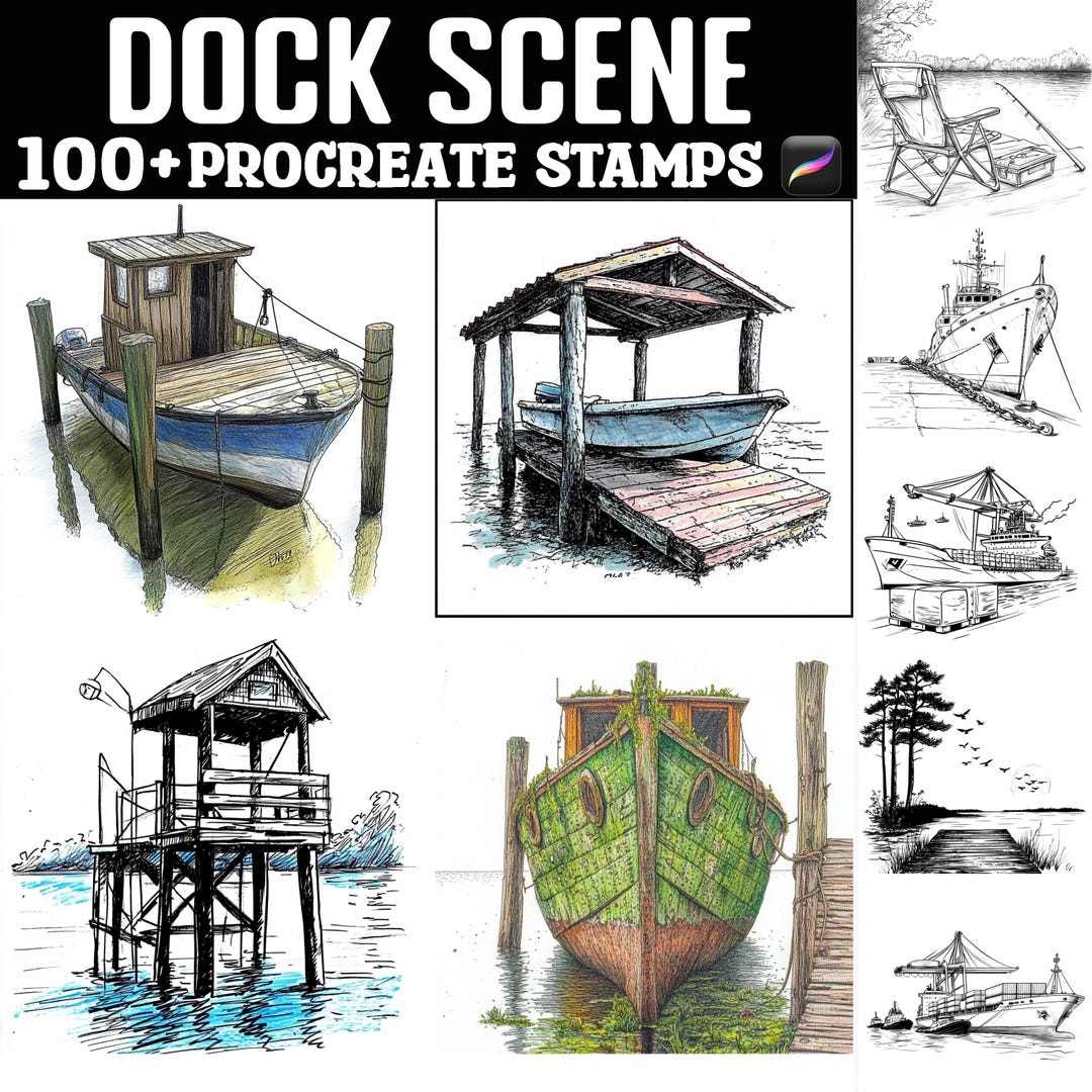 100+ Dock Scene Procreate Stamps | Procreate Brushes | Instant Digital ...