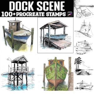 100+ Dock Scene Procreate Stamps | Procreate Brushes | Instant Digital ...