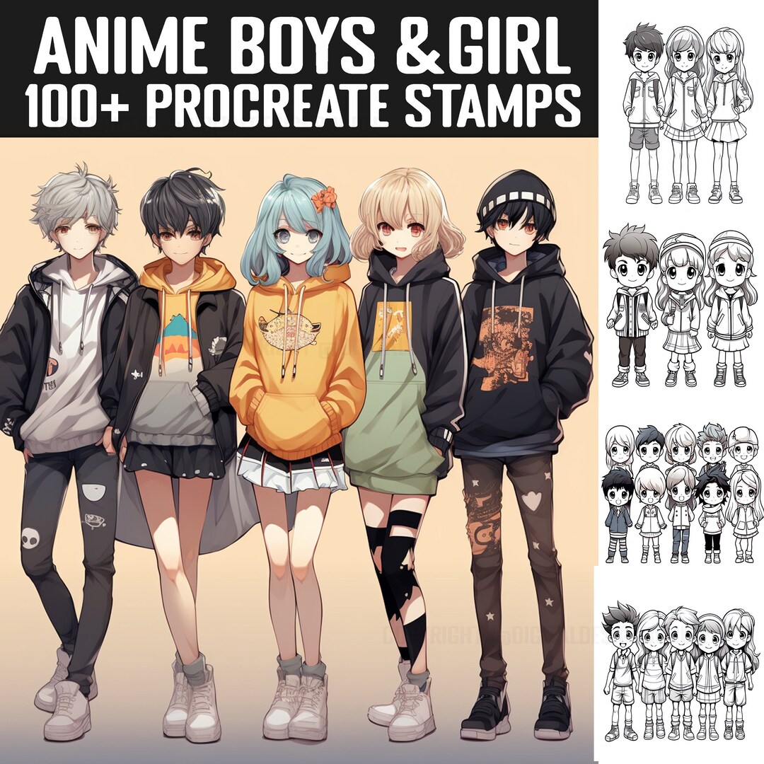 100+ Anime Boys and Girls Procreate Stamps | Anime Boys and Girls ...