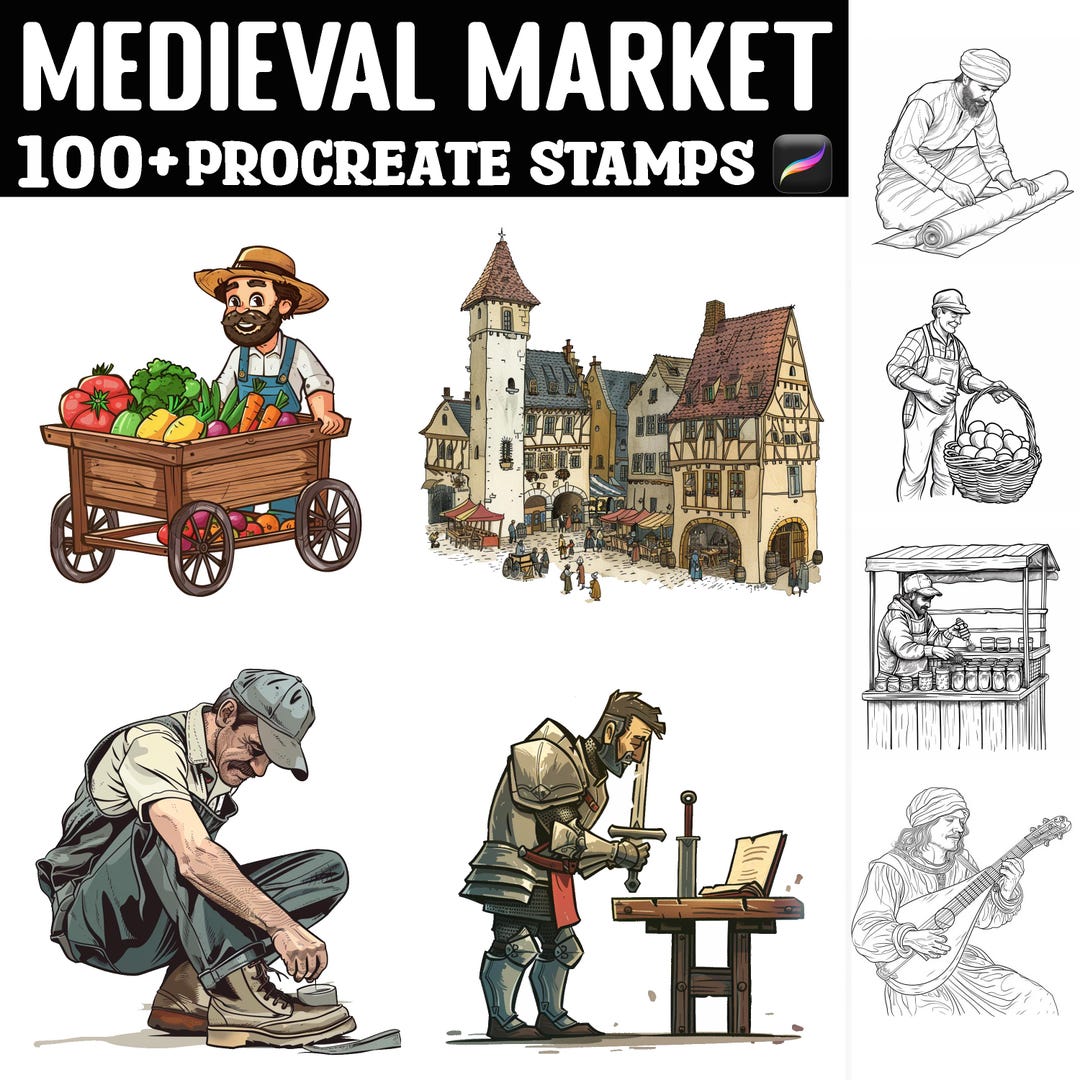 100+ Medieval Market Procreate Stamps | Procreate Brushes | Instant ...