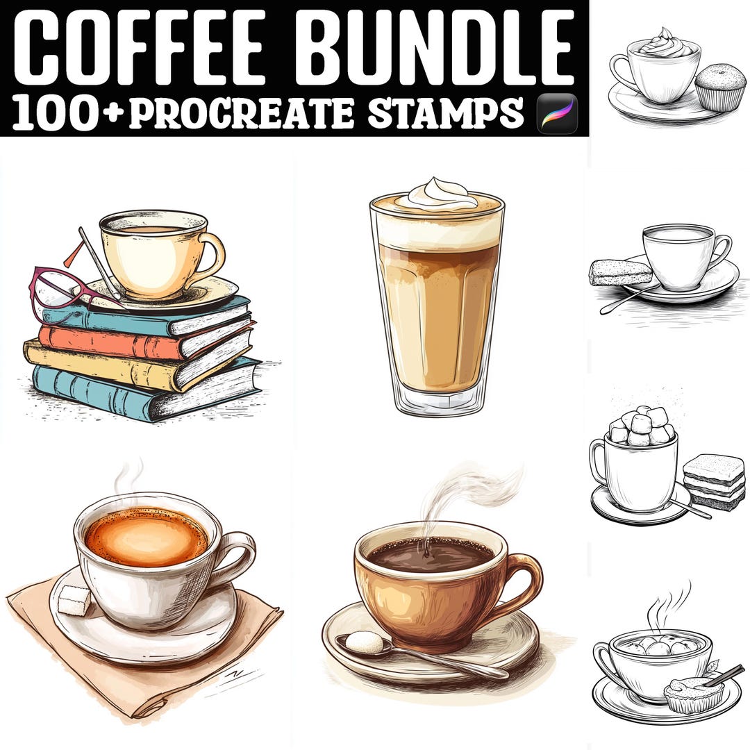 100+ Coffee Procreate Stamps | Procreate Brushes | Instant Digital ...