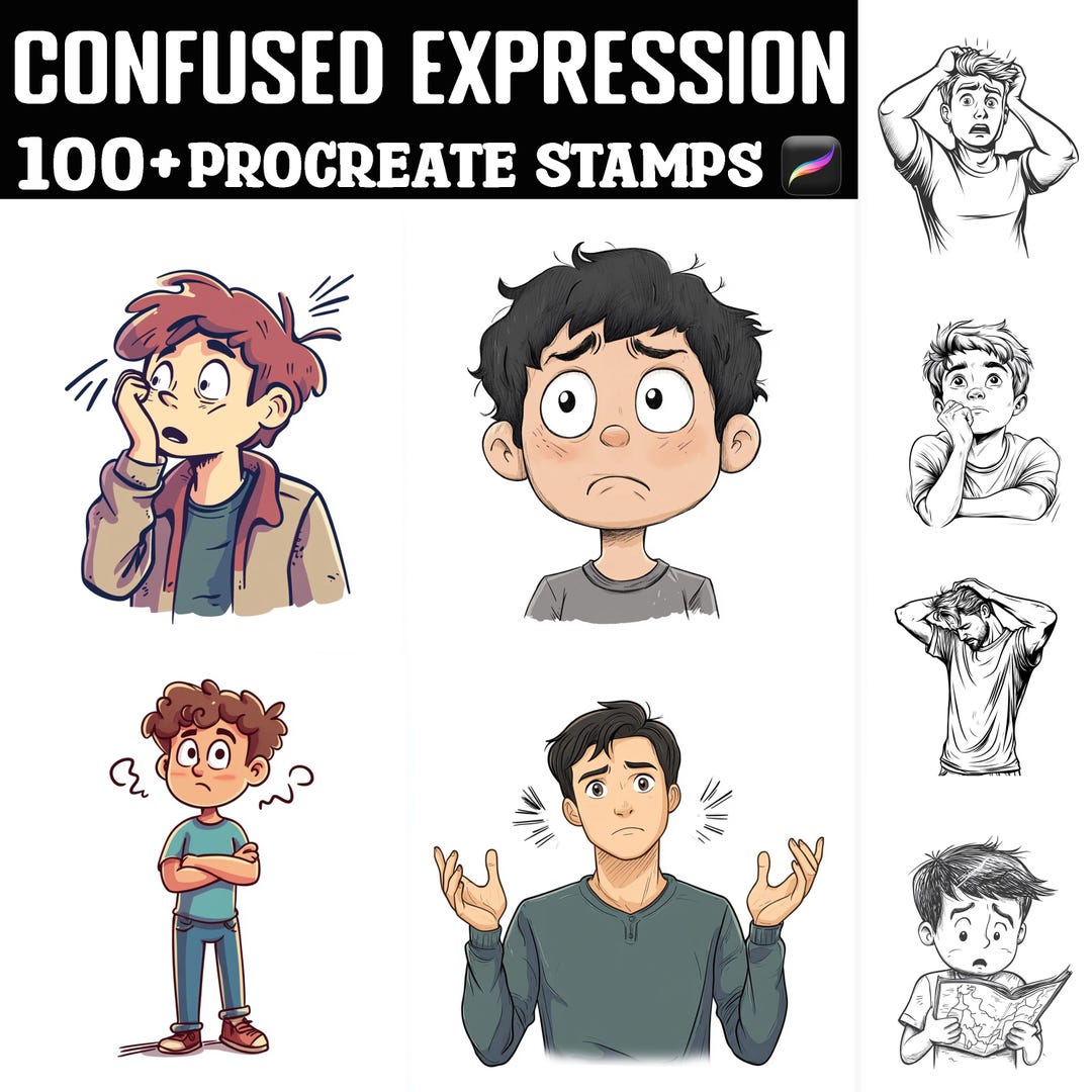 100+ Confused Expression Poses Procreate Stamps | Procreate Brushes ...