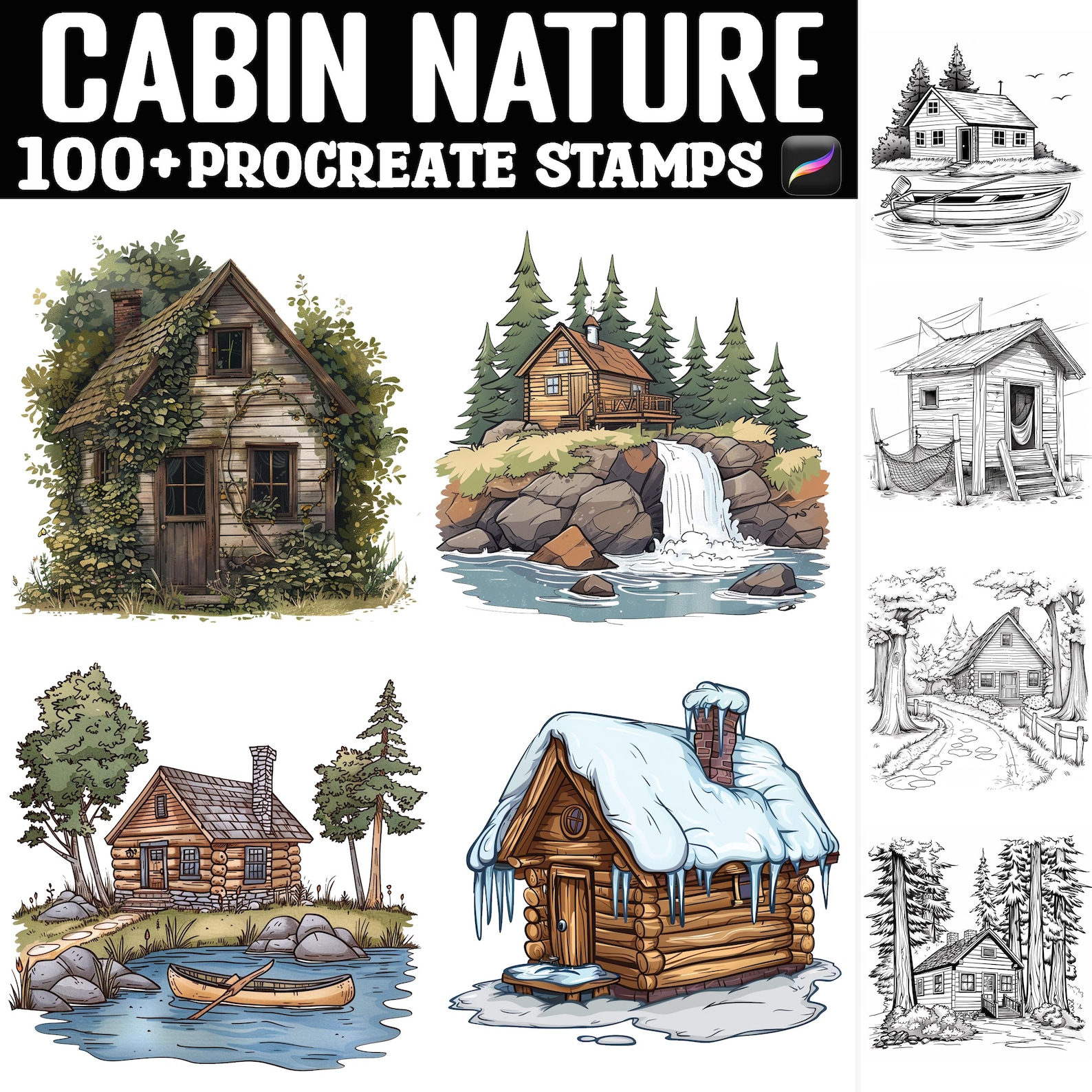 100+ Cabin Nature Procreate Stamps | Procreate Brushes | Instant ...