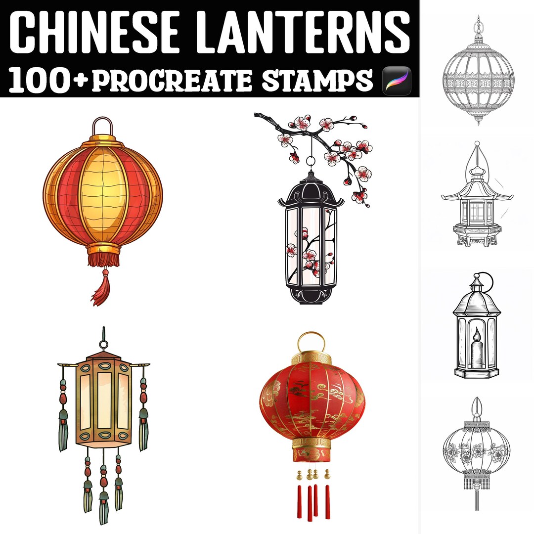 100+ Chinese Lanterns Procreate Stamps | Procreate Brushes | Instant ...