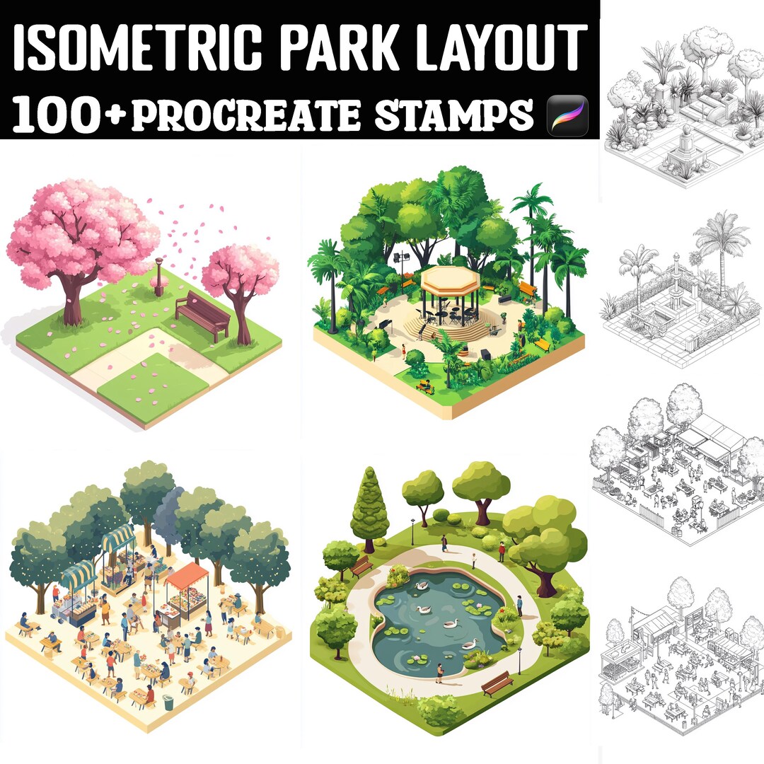 100+ Isometric Park Layout Stamps | Procreate Brushes | Instant Digital ...