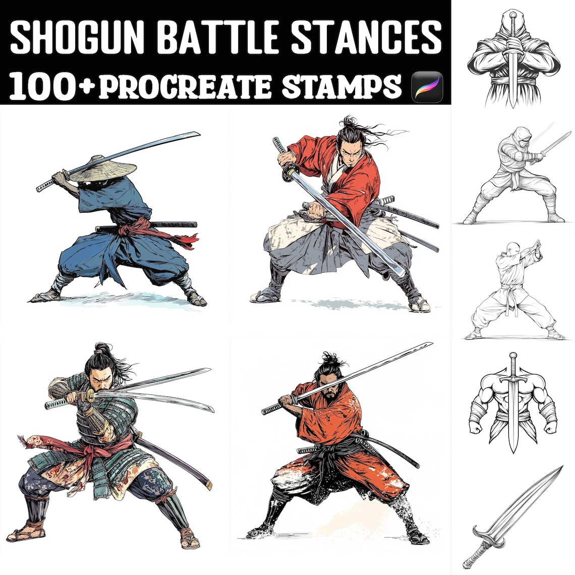 100+ Shogun Battle Stances Procreate Stamps | Procreate Brushes ...