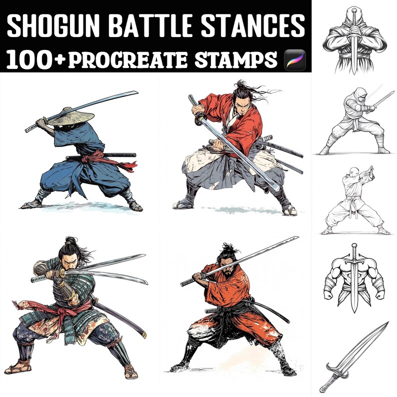 100+ Shogun Battle Stances Procreate Stamps | Procreate Brushes ...