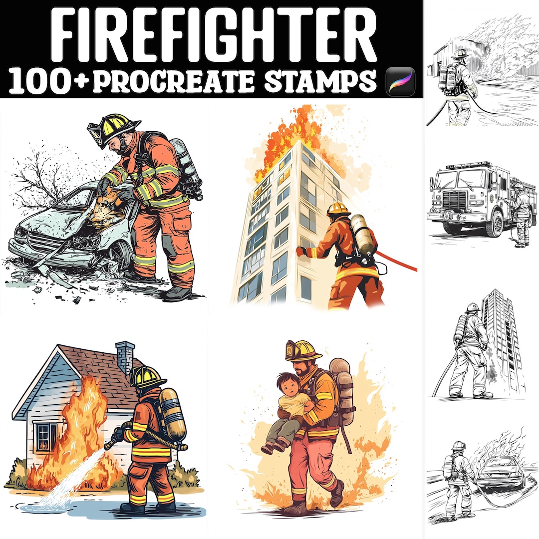 100+ Firefighter Procreate Stamps | Procreate Brushes | Instant Digital ...