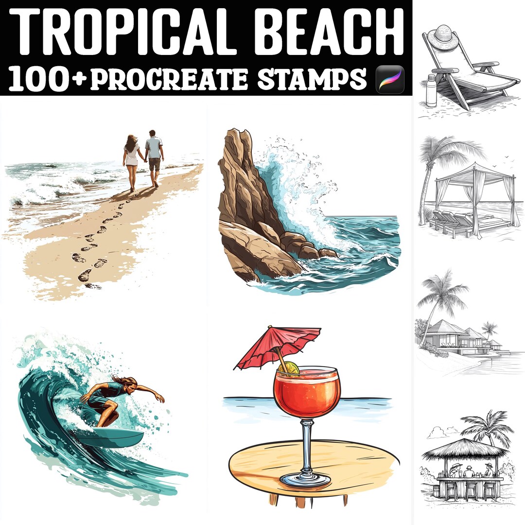 100+ Tropical Beach Procreate Stamps | Procreate Brushes | Instant ...