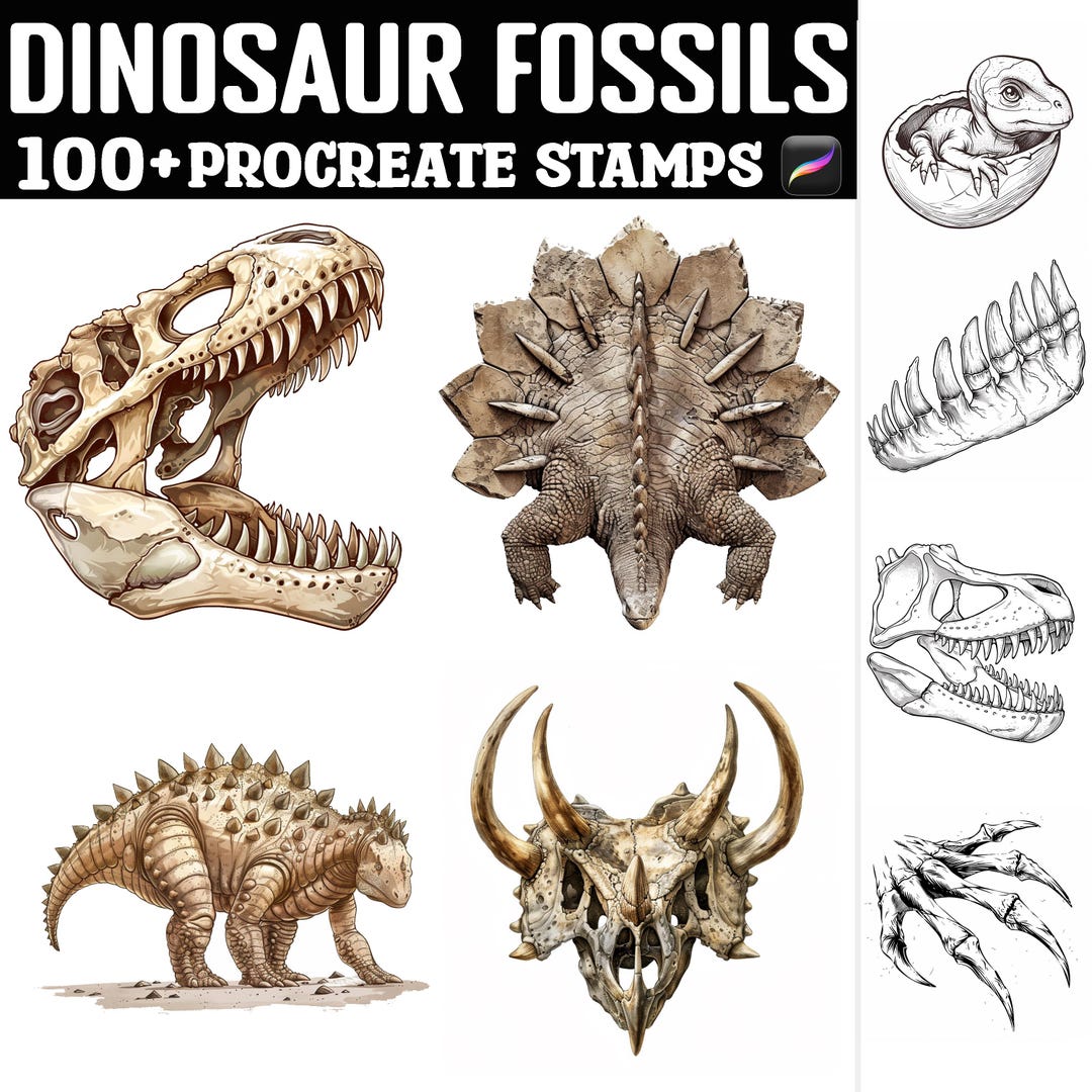 100+ Dinosaur Fossils Procreate Stamps | Procreate Brushes | Instant ...