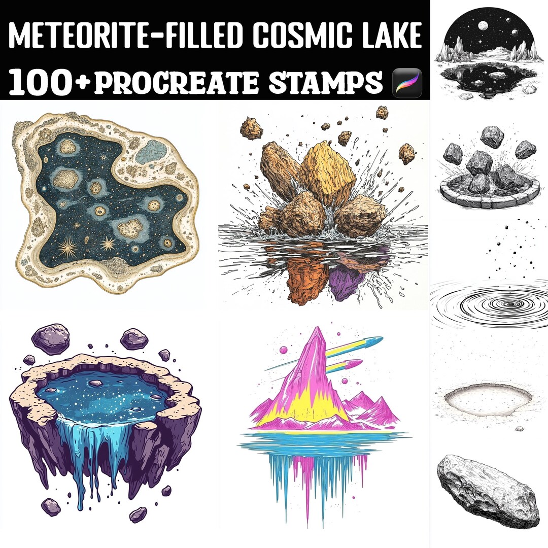 100+ Meteorite-filled Cosmic Lake Procreate Stamps | Procreate Brushes ...