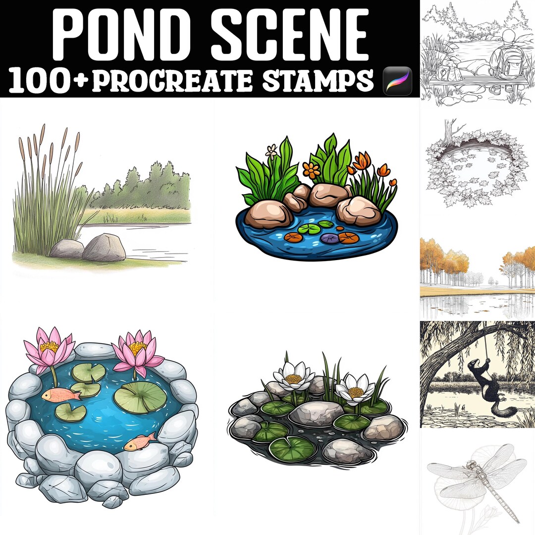 100+ Pond Scene Procreate Stamps | Procreate Brushes | Instant Digital ...