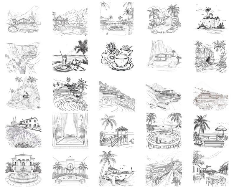 100+ Resort Scenes Procreate Stamps | Procreate Brushes | Instant ...