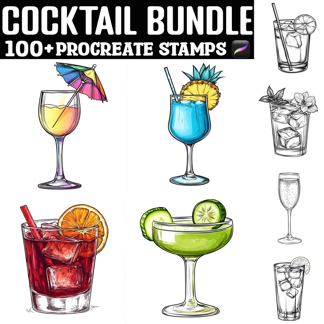 100+ Cocktail Procreate Stamps | Procreate Brushes | Instant Digital ...