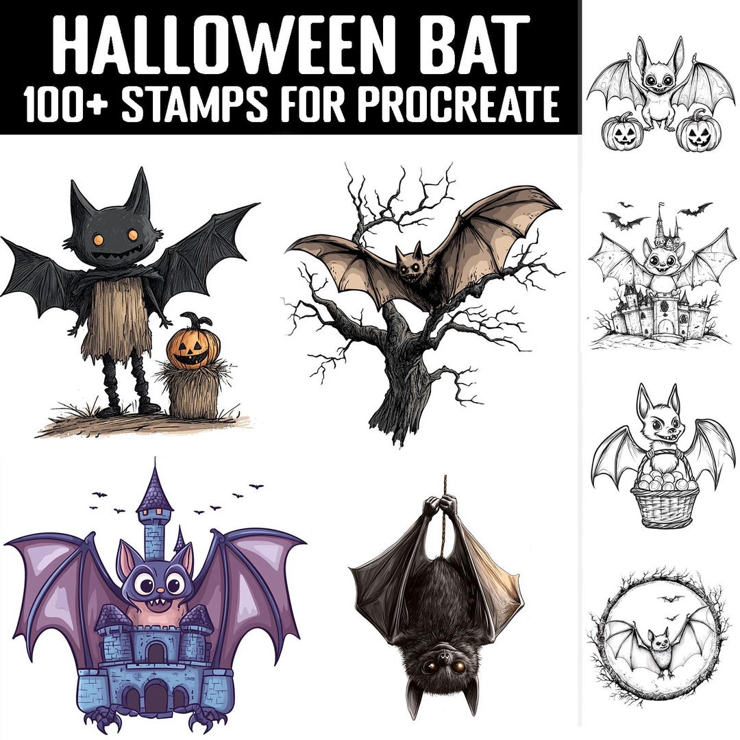 100+ Halloween Themed Bat Procreate Stamp | Procreate Brush Bundle ...