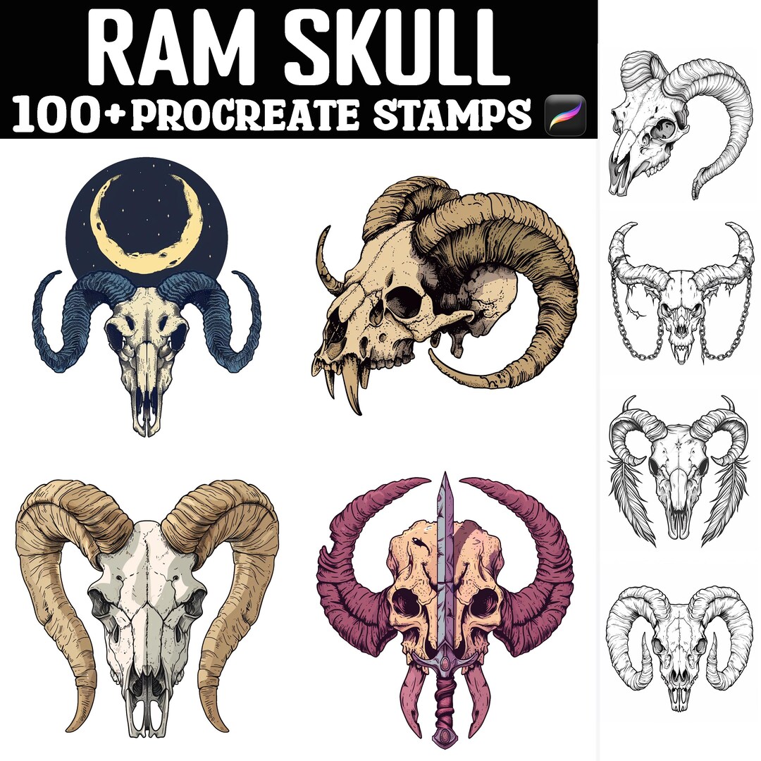 100+ Ram Skull Procreate Stamps | Procreate Brushes | Instant Digital ...