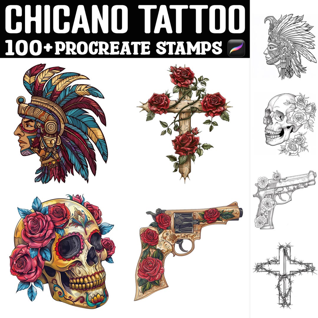 100+ New Chicano Tattoo Procreate Stamps | Procreate Brushes | Instant ...