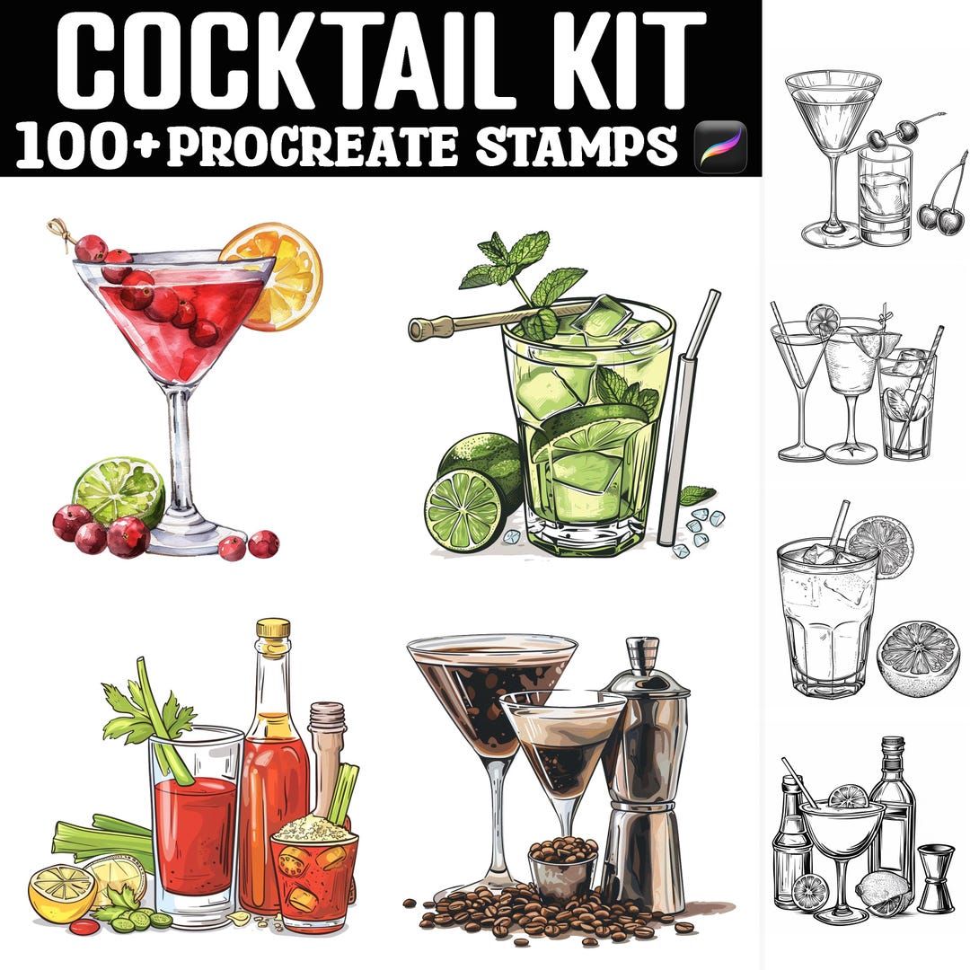 100+ Cocktail Kit Procreate Stamps | Procreate Brushes | Instant ...