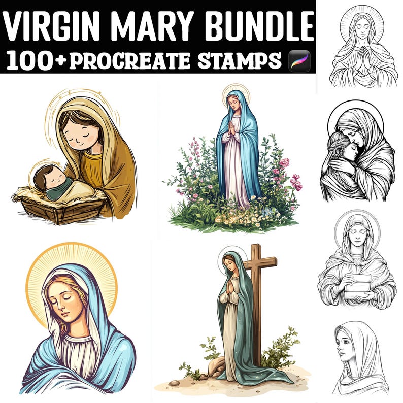 100+ Virgin Mary Procreate Stamps | Procreate Brushes | Instant Digital ...