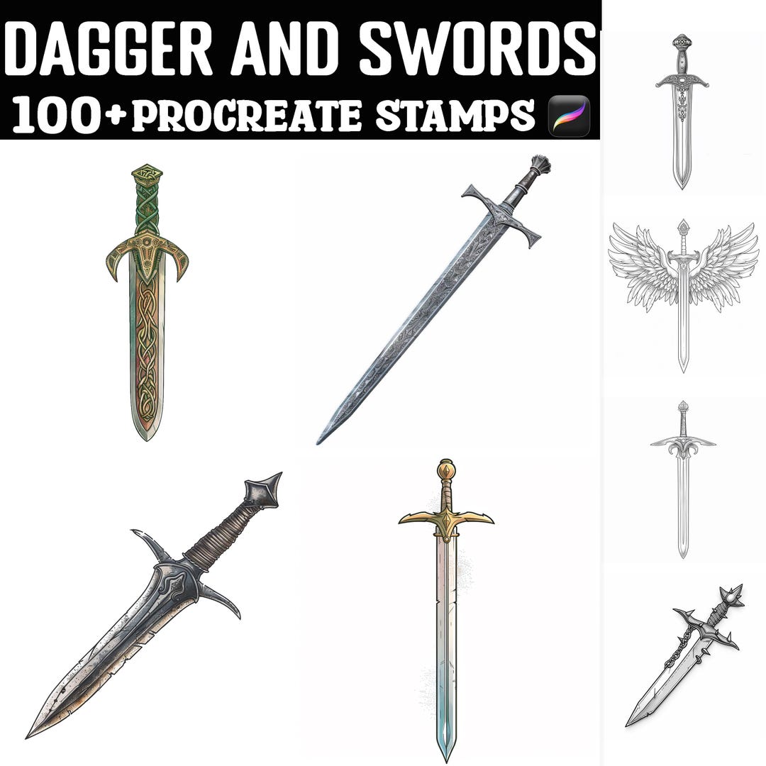 100+ Dagger and Swords Procreate Stamps | Procreate Brushes | Instant ...