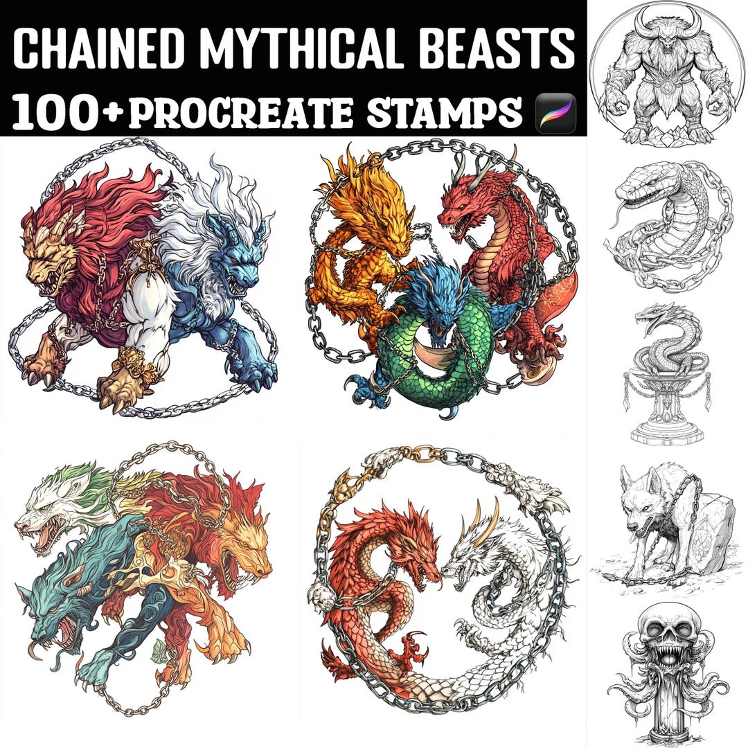 100+ Chained Mythical Beasts Procreate Stamps | Procreate Brushes ...