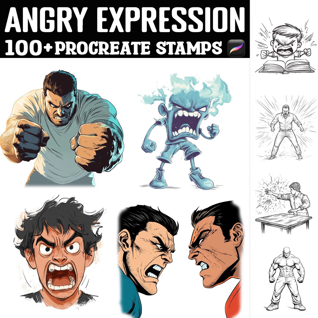100+ Angry Expression Poses Procreate Stamps | Procreate Brushes ...