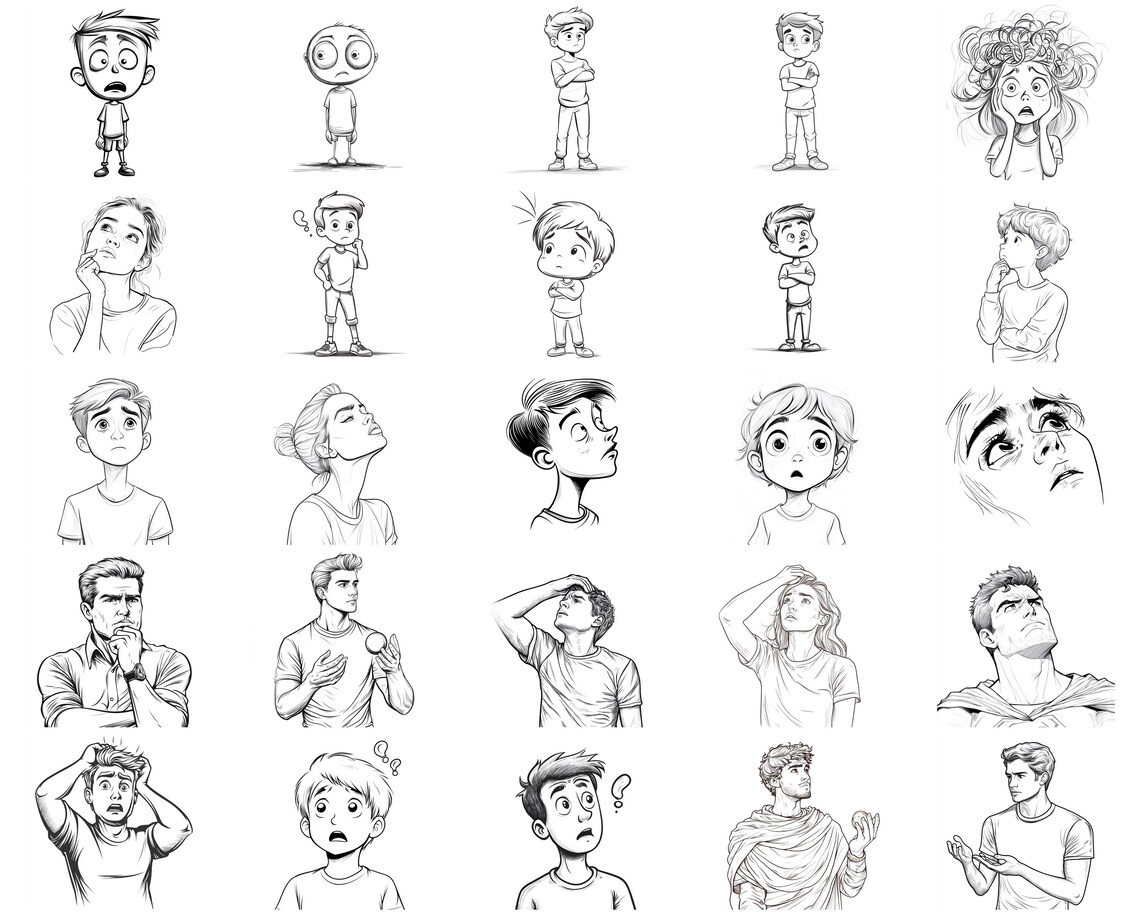 100+ Confused Expression Poses Procreate Stamps | Procreate Brushes ...