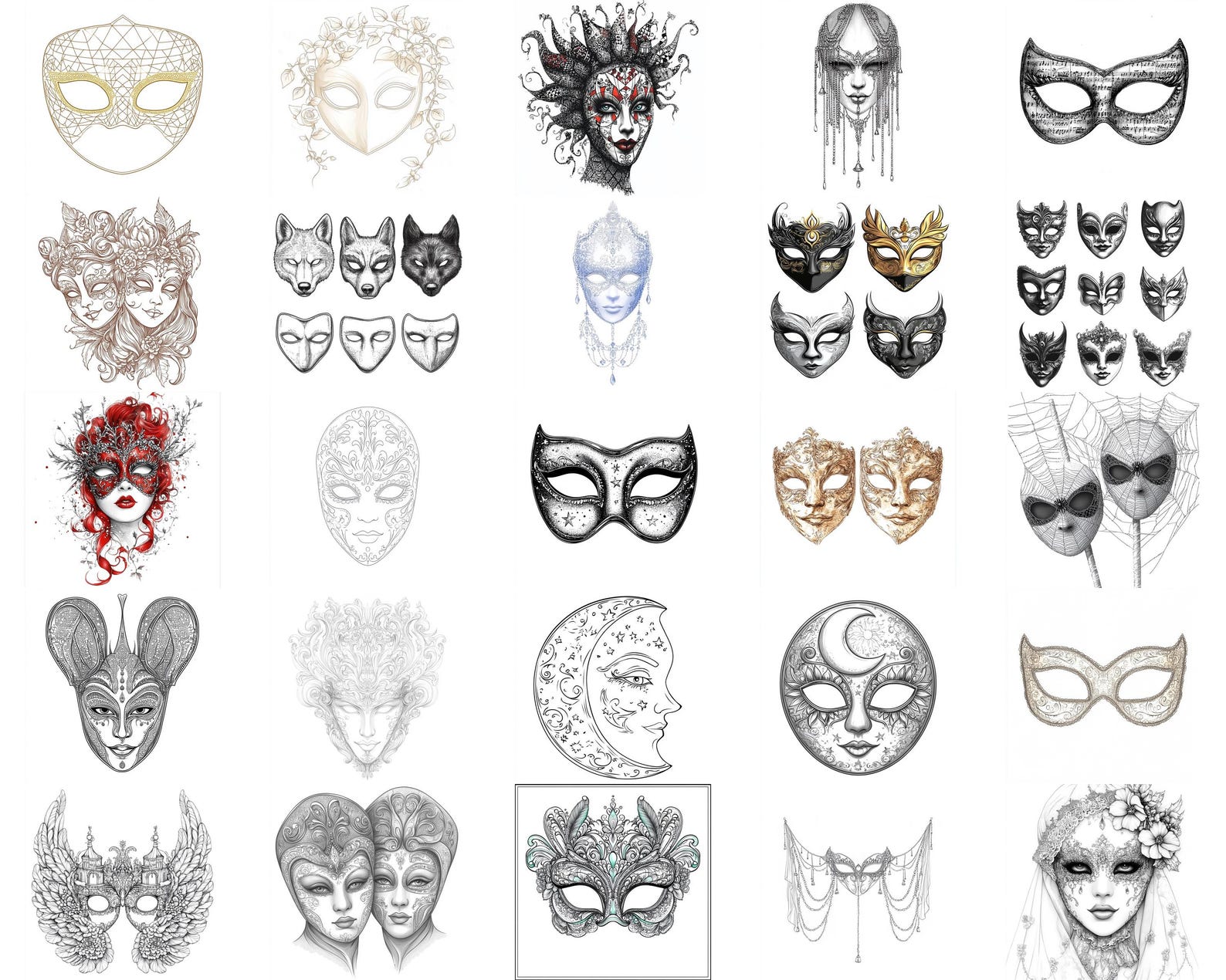 100+ Venetian Masquerade Masks Procreate Stamps | Procreate Brushes ...