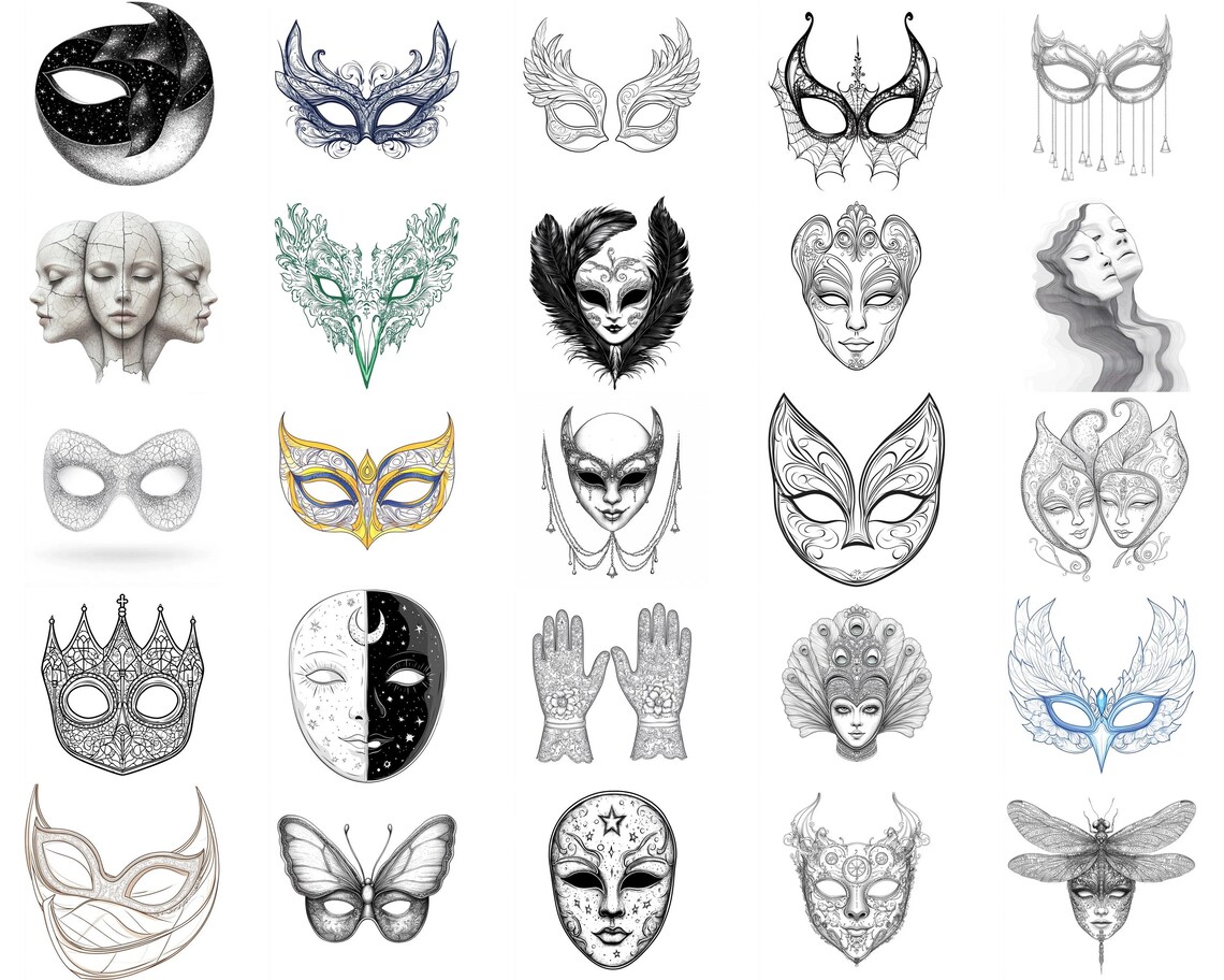 100+ Venetian Masquerade Masks Procreate Stamps | Procreate Brushes ...
