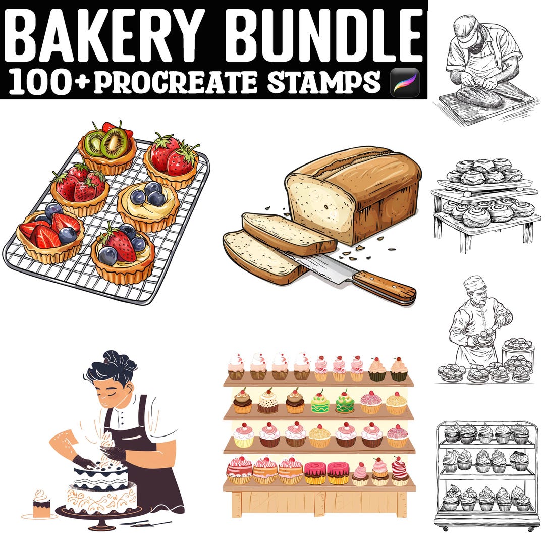 100+ Bakery Procreate Stamps | Procreate Brushes | Instant Digital ...