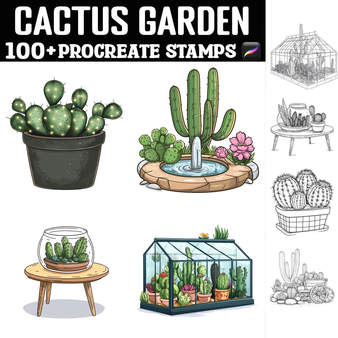 100+ Cactus Garden Procreate Stamps | Procreate Brushes | Instant ...