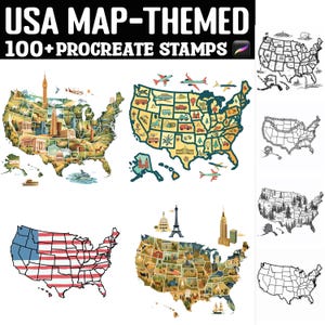 100+ USA Map-themed Procreate Stamps | Procreate Brushes | Instant ...