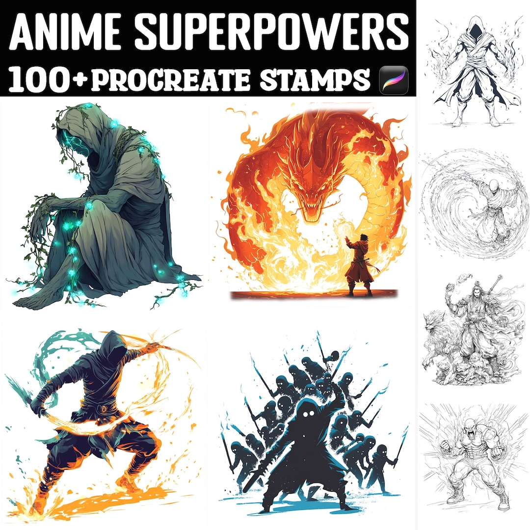 100+ Anime Superpowers Procreate Stamps | Procreate Brushes | Instant ...