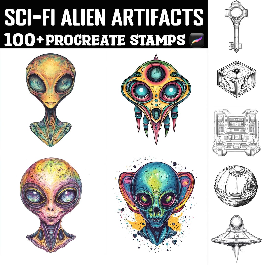 100+ Sci-fi Alien Artifacts Procreate Stamps | Procreate Brushes ...