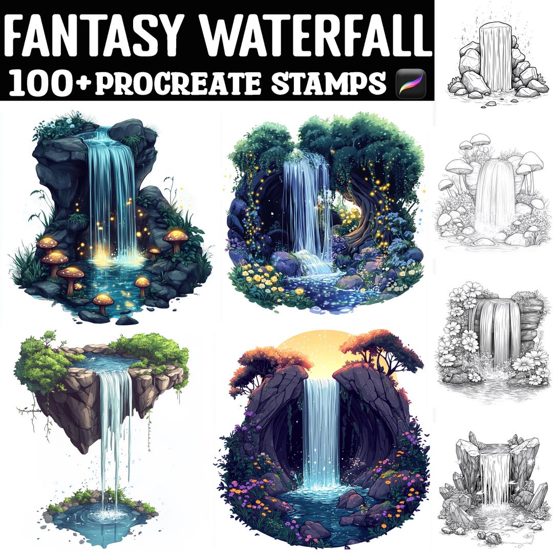 100+ Fantasy Waterfall Procreate Stamps | Procreate Brushes | Instant ...
